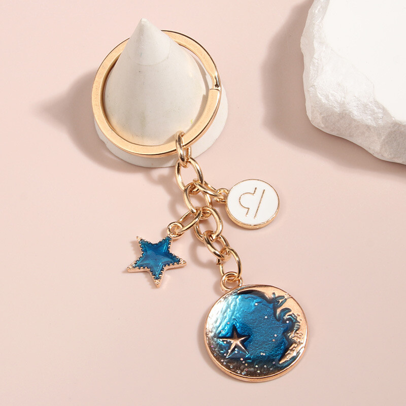 New Blue Starry Sky Stars Moon Enamel Keychain Constellation Backpack ...