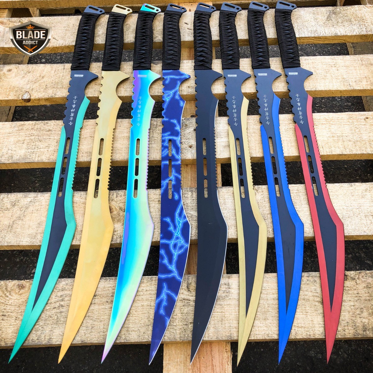 27" TACTICAL SURVIVAL Fixed Blade ZOMBIE MACHETE Hunting Sword Full ...