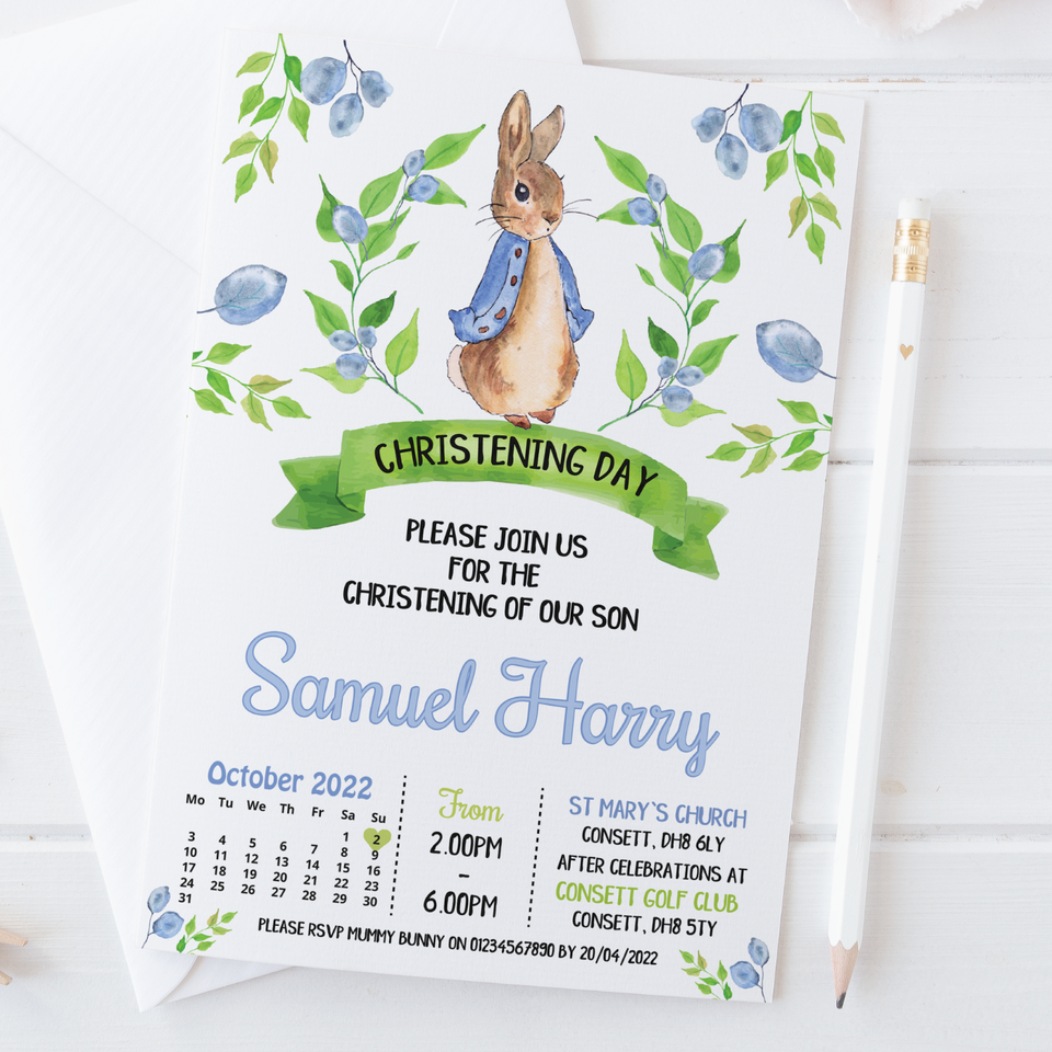 Personalised Peter Rabbit Christening Invitations Jemima Puddleduck ...