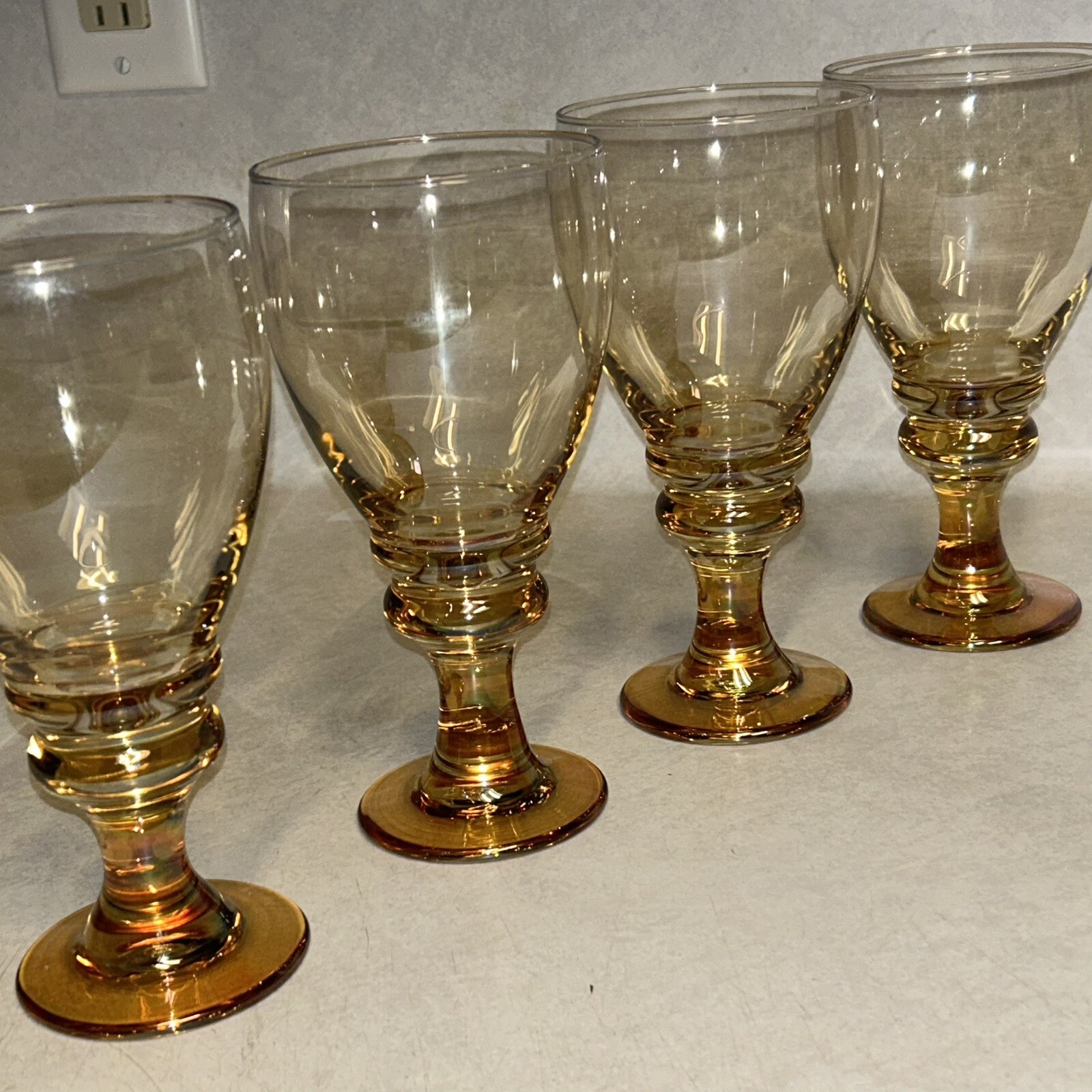 Libby Splash Brown Amber Gold Iridescent Water Tea Goblets Glass ...