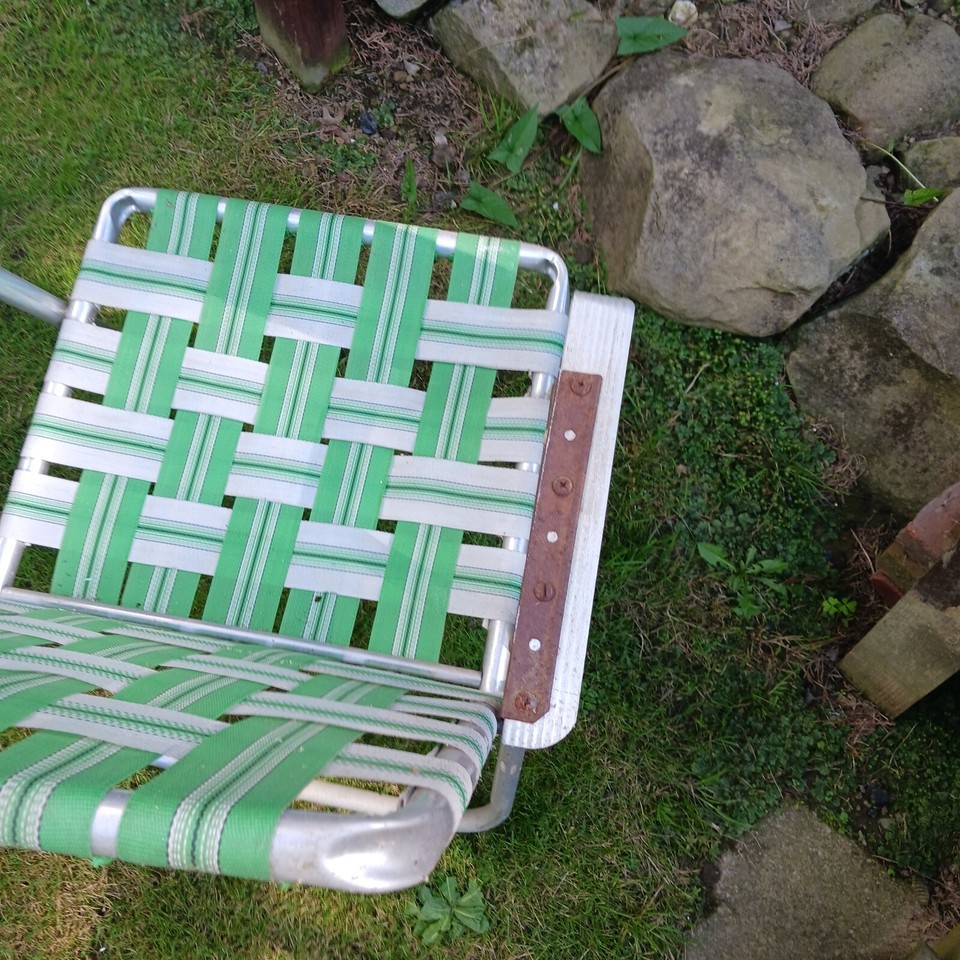 Chair Vintage Aluminum Folding Chair Beach Lawn Webbed Green White 80s ...