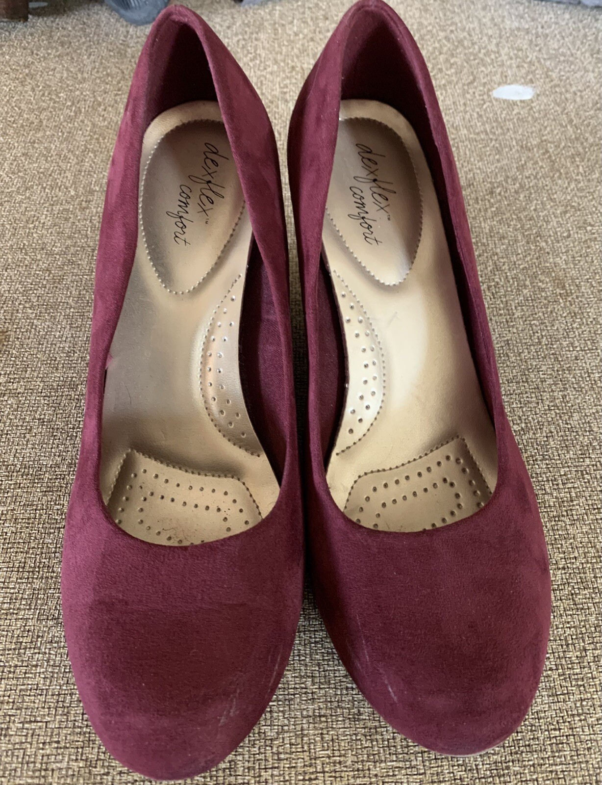 Dexflex Comfort Cognac Faux Suede Wedge Heel Slip On Shoes Women's Size ...