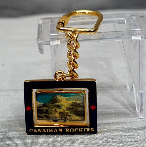 Canadian Rockies Swivel Spinning Vintage Key Fob Gold Tone Blue Enamel ...