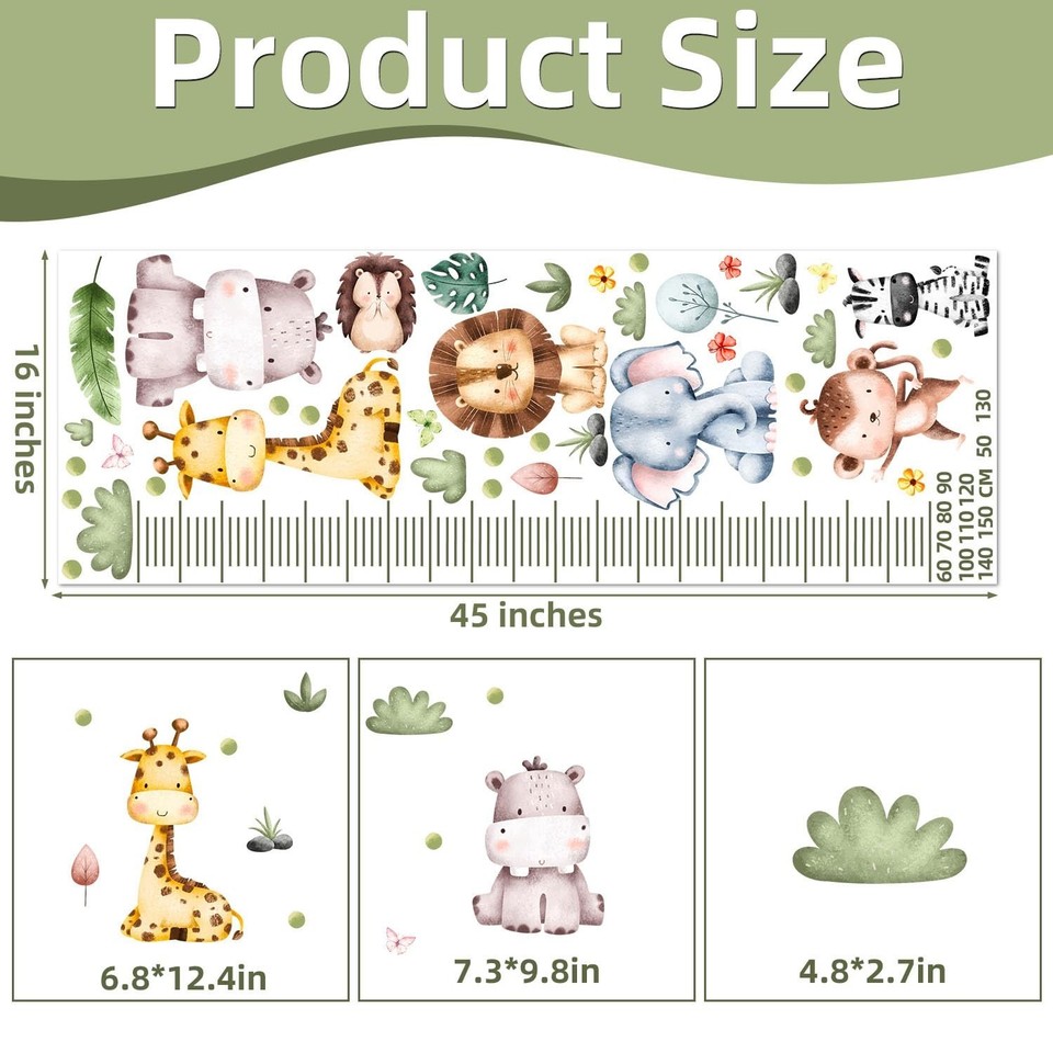 Woodland Kids Growth Chart, Jungle Animals Wall Decals Stickers, Height ...