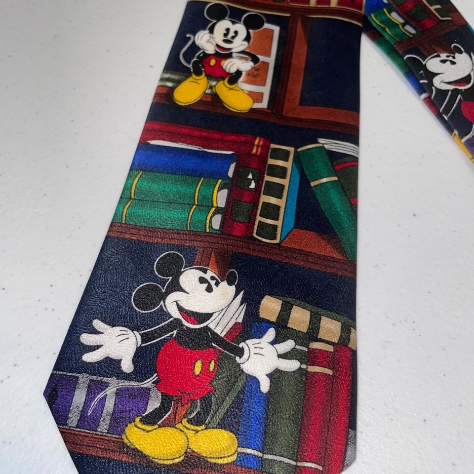 EUC Disney Mickey Unlimited Necktie Mickey Mouse Library Books Reading ...