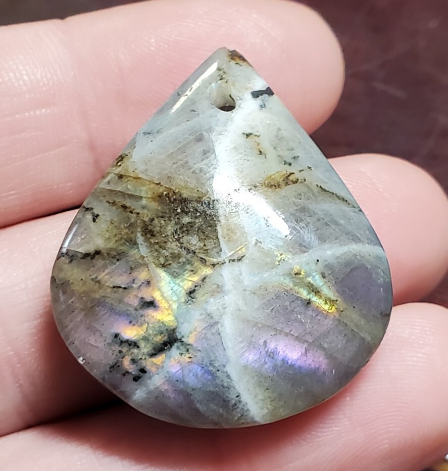 Pink Purple Labradorite Crystal Stone Drilled CABOCHON Jewelry Craft US ...