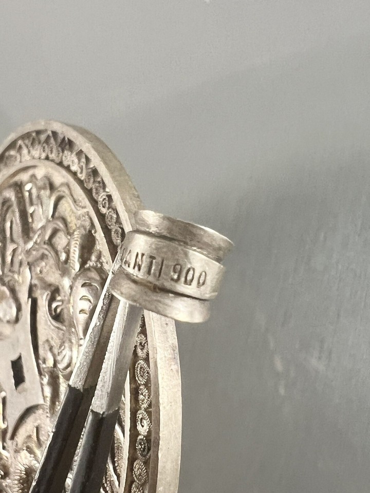Signed Antique 900 Silver Large Filigree Chinese Double Dragon ...