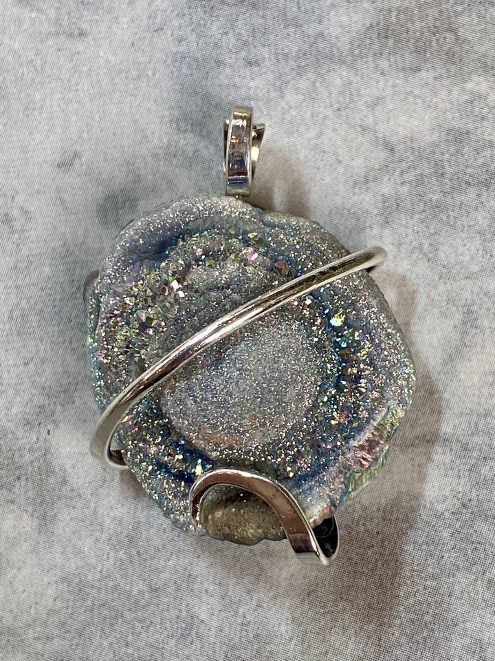 29.29ct Titanium Infused Quartz Druzy in Sterling Silver Forged Pendant ...