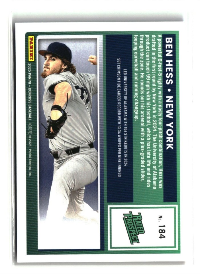 BEN HESS 2025 Donruss Red & Blue Foil #184 New York Yankees | eBay