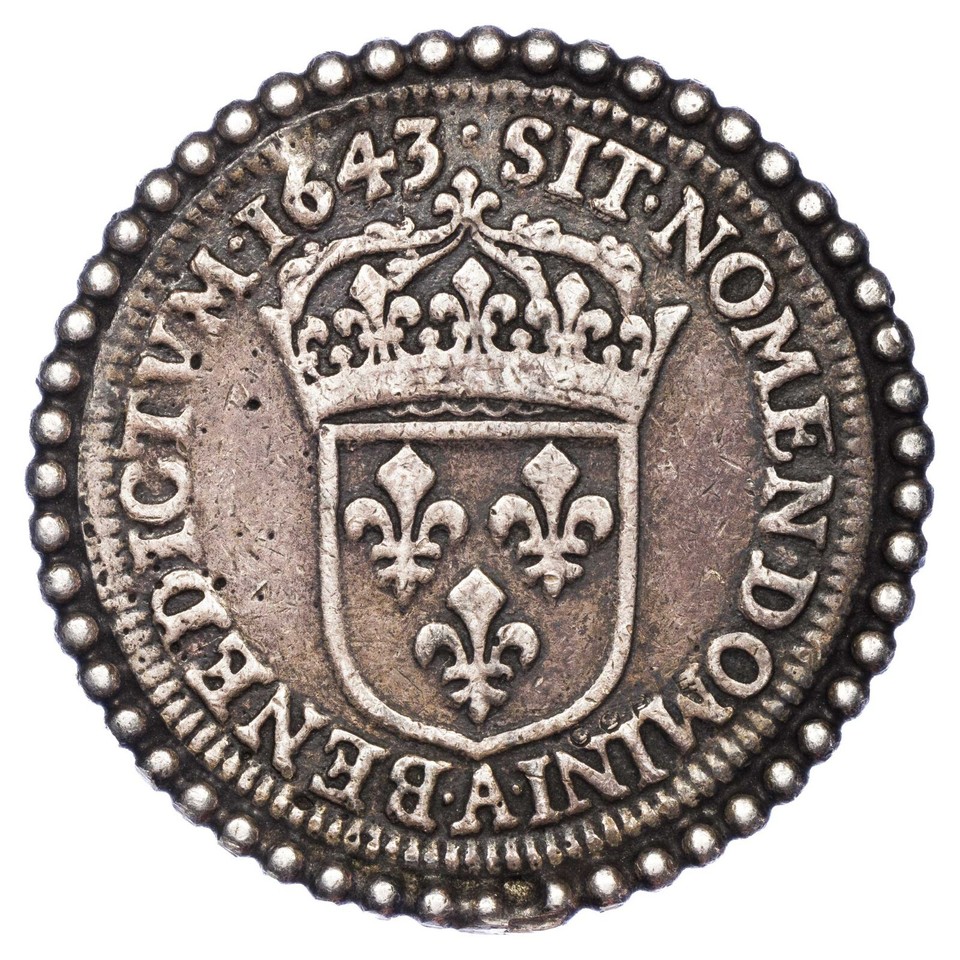 France - louis XIV 1/4 D' ECU short Bob 1643 A Silver Mounted IN Jewel ...