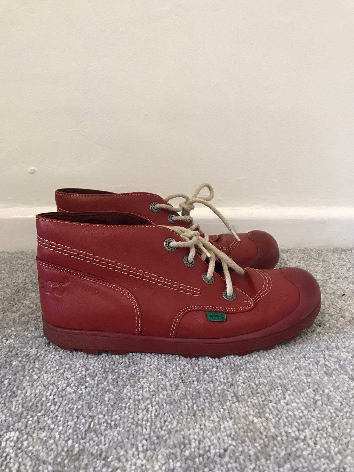 Kickers Red Leather Kick Hi Boots Size 3 Lace Up Booties Vintage | eBay UK