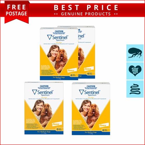 SENTINEL Spectrum YELLOW Flea Heartworm Control 6,12 Doses for 11 to 22 ...