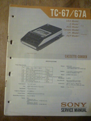 Sony TC-67 / TC-67A Cassette Tape Recorder Manual | eBay