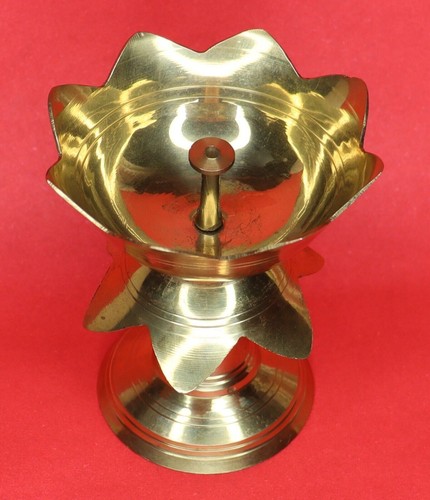 Traditional Puja Diya Handmade Brass Oil Wick Lamp Deepak Temple Decor ...