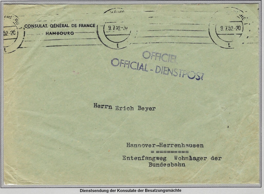 Notopfer Berlin Beleg abgabefreie Postsendung - Konsulat der Besatzer ...