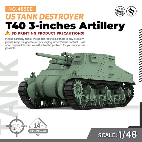 Tank Unpainted 1/48 Military Model Kit US T40 3-inches Artillery Tank ...