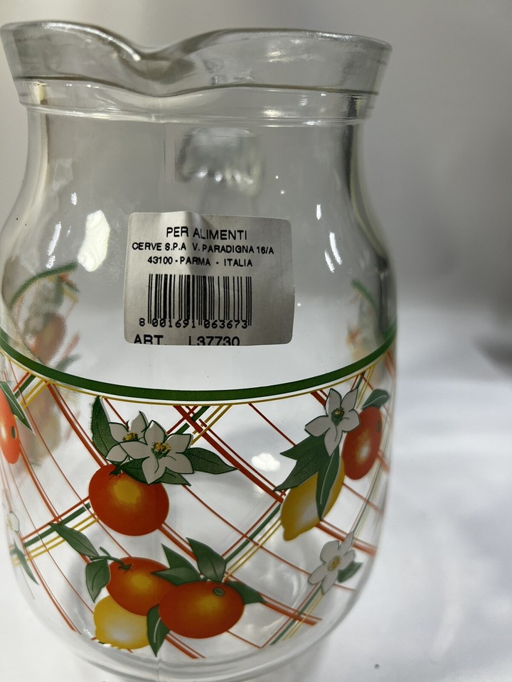 Vintage Cerve Glass Pitcher 8” Made in Italy ~with ice Chiller Insert ...
