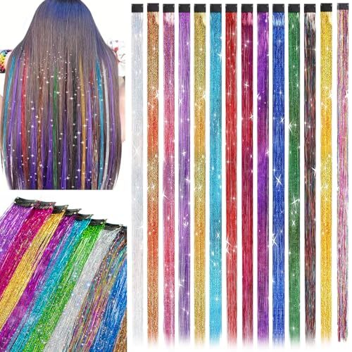 Clip In Tinsel Hair Extensions 14 Colors, 19.7 Inch Glitter Multi-color ...