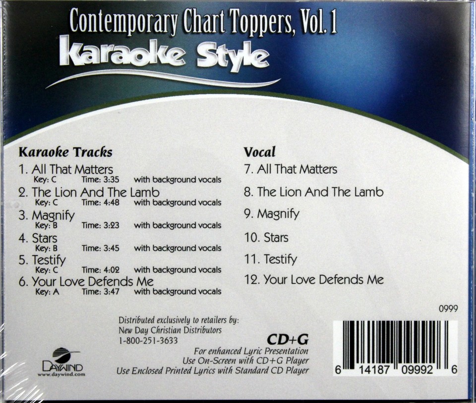 Contemporary Chart Toppers Volume 1 CD Christian Karaoke Music 6 Songs ...
