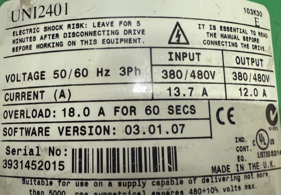 Control Techniques Unidrive Modello : UNI2401 Inverter AC 380/480V | eBay