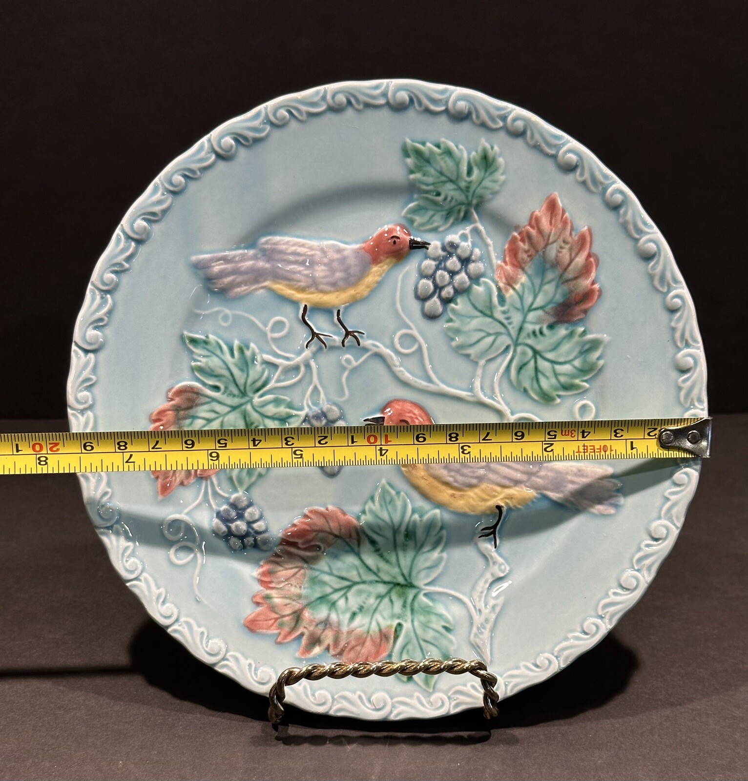 Antique 1900's Western Germany Turquoise Majolica Birds and Grapes ...