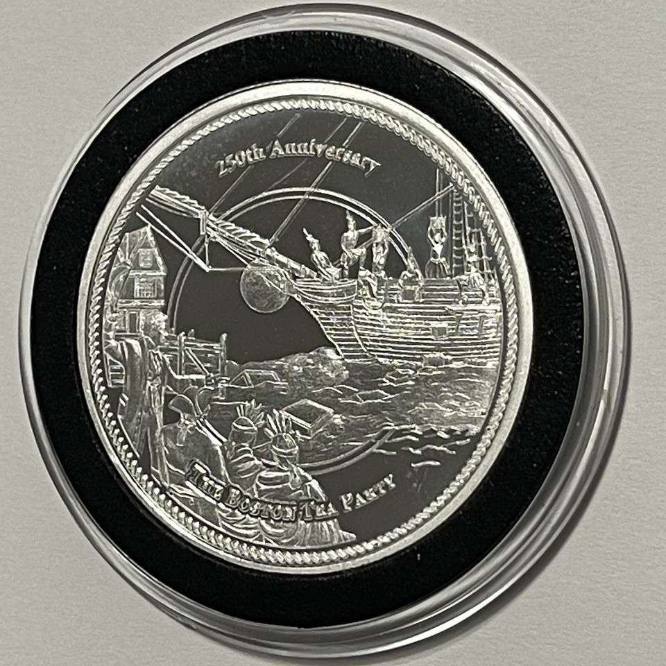 250th Anniversary Boston Tea Party Coin 1 Troy Oz .999 Fine Silver ...