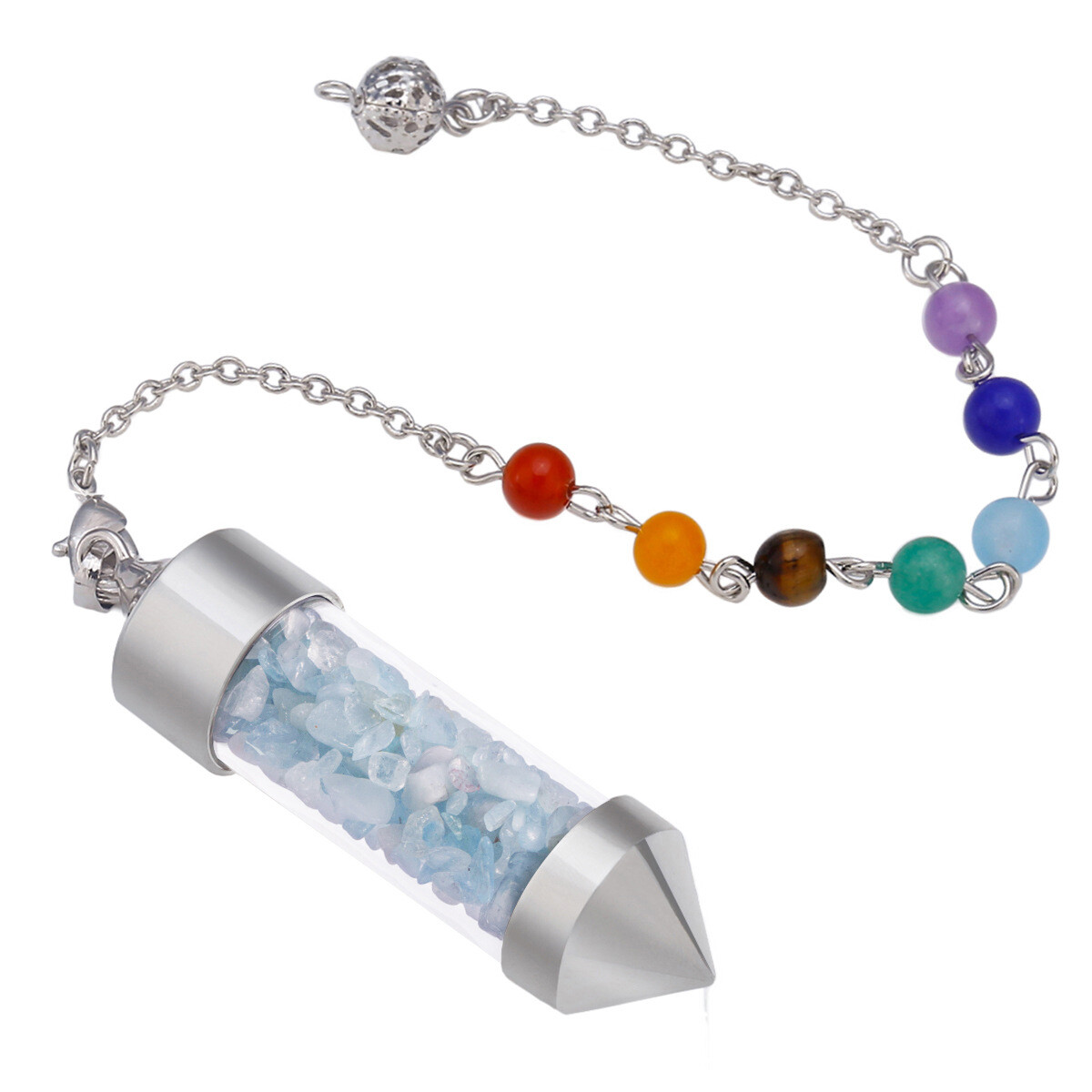 10pcs 7 Chakra Wishing Bottle Pendulum Reiki Natural Chip Mixed Stone ...