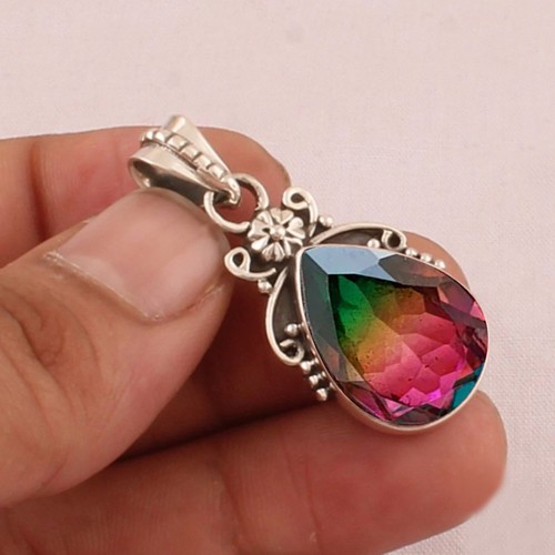 925 Sterling Silver Watermelon Tourmaline Gemstone Pear Shape Handmade ...