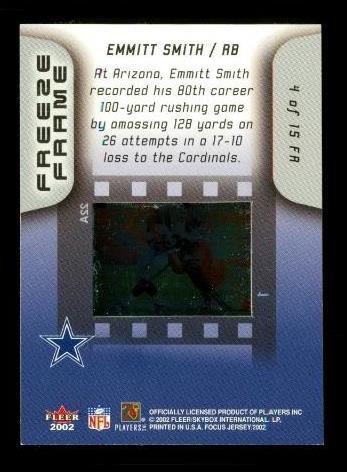 2002 Fleer Freeze Frame EMMITT SMITH HOF 14 of 15 FR Dallas Cowboys ...
