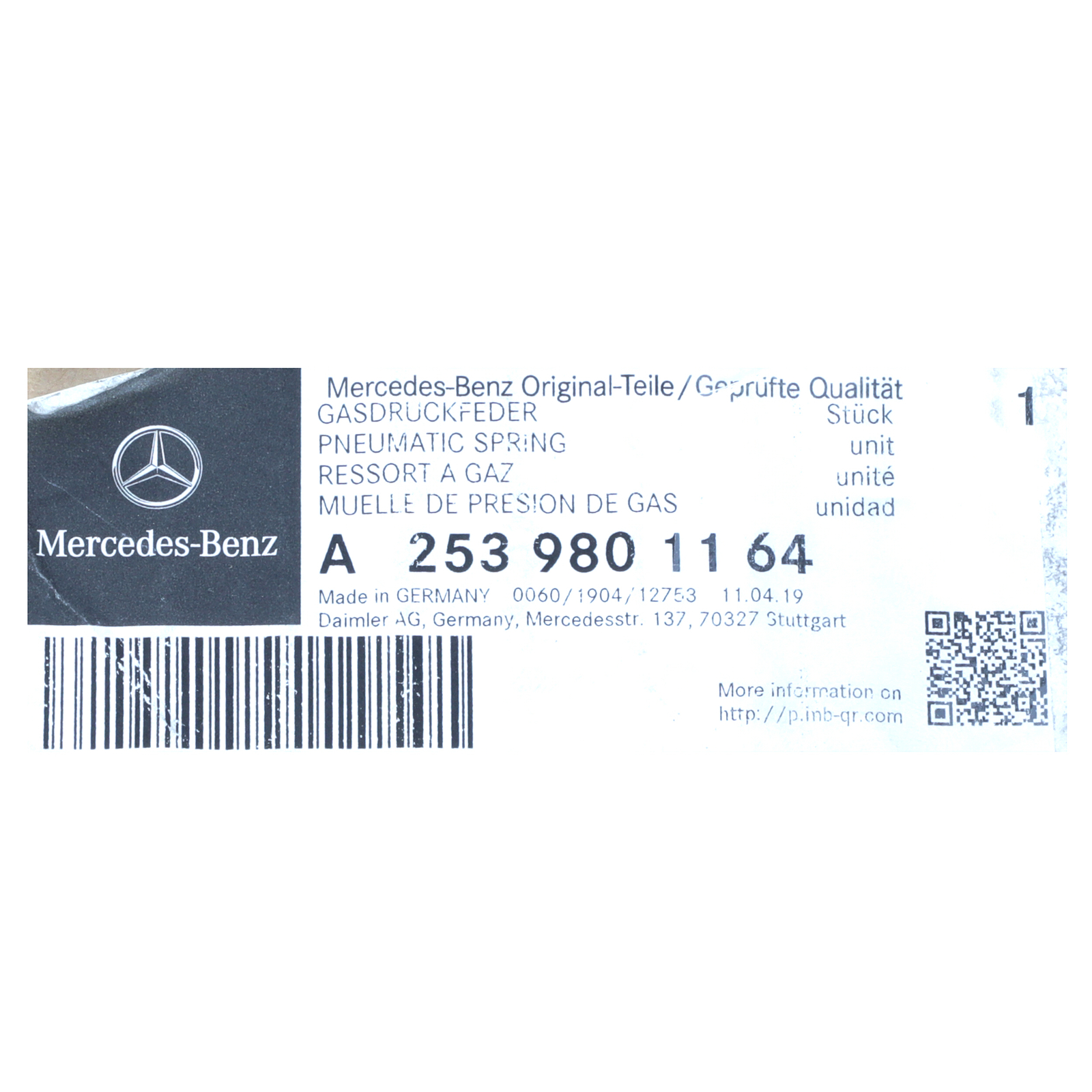 Genuine 2016-2020 Mercedes-Benz GLC-Class Strut Cylinder 253-980-11-64 ...