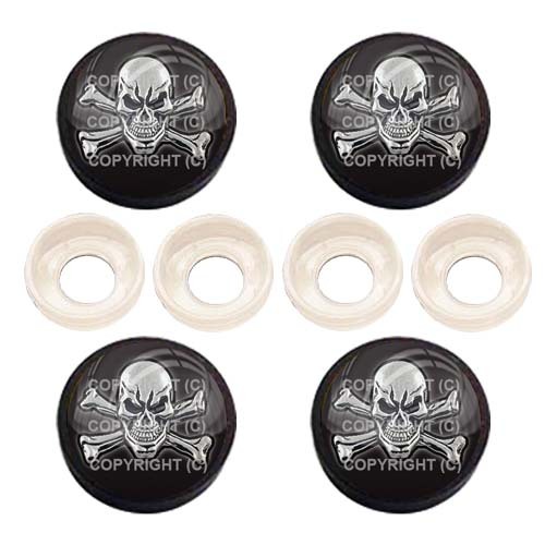 4 Black License Plate Frame Tag Screw Snap Cap Covers - SKULL BONES ...
