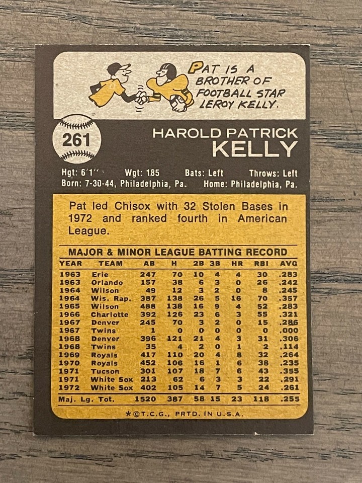 1973 Topps Pat Kelly #261 Chicago White Sox | eBay
