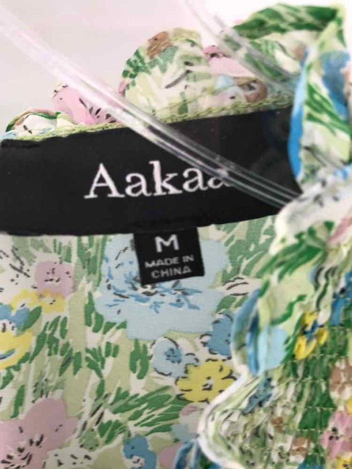 Pre-Owned Aakaa Green Size Medium Floral Knee Length Short Sleeve Dress ...