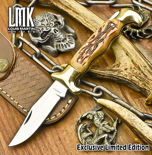 LMK Hand Crafted D2 Tool Steel Folding Knife Stag Antler Back Lock ...