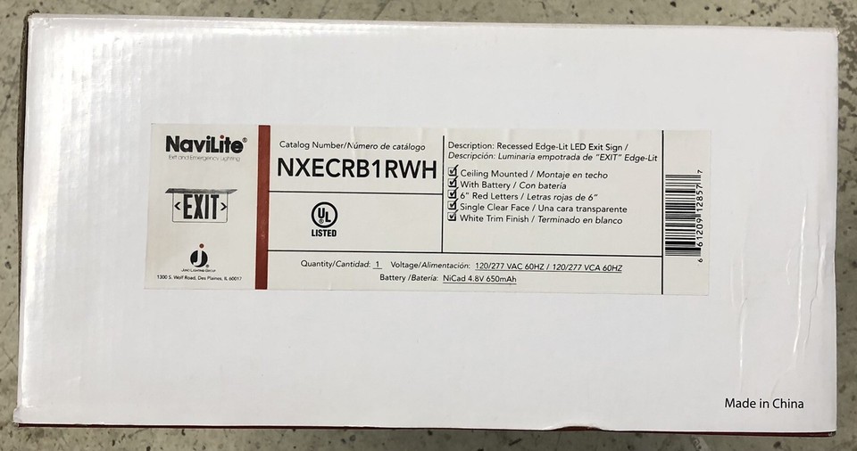 Juno Navilite NXECRB1RWH Recessed Ceiling Mount Edge-Lit LED Exit Sign ...