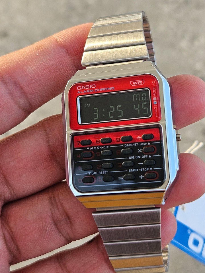 Casio CA-500WE-4BDF Vintage Style Calculator Watch – Red Face ...