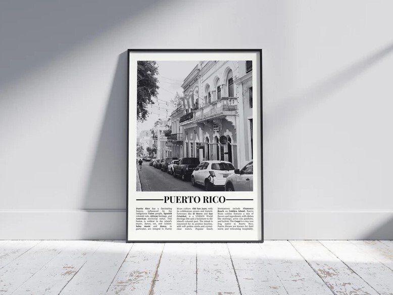 Puerto Rico Black and White Poster, Puerto Rico Print, Puerto Rico Wall ...