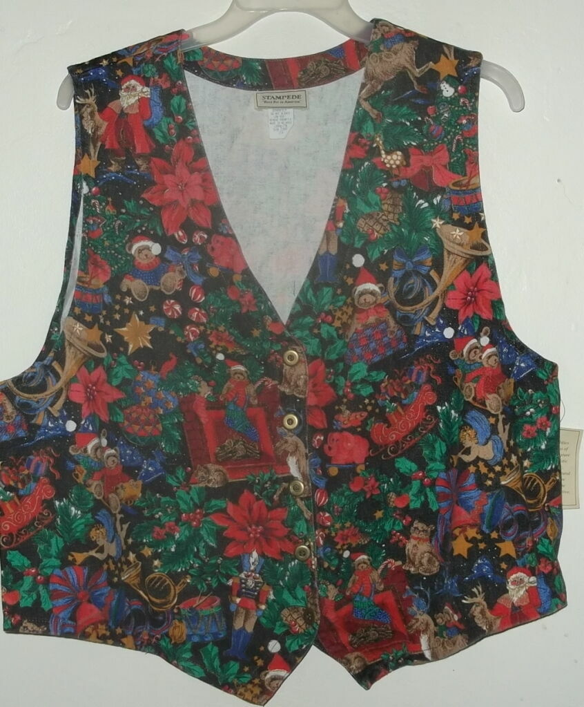 NEW 2X SIZE CHRISTMAS VEST HEAVY COTTON TWILL , ANGELS or TEDDY BEARS ...