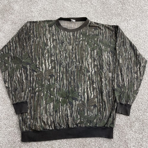 Camo Tree Bark Sweatshirt Mens XLarge Green Brown Crewneck Hunting ...