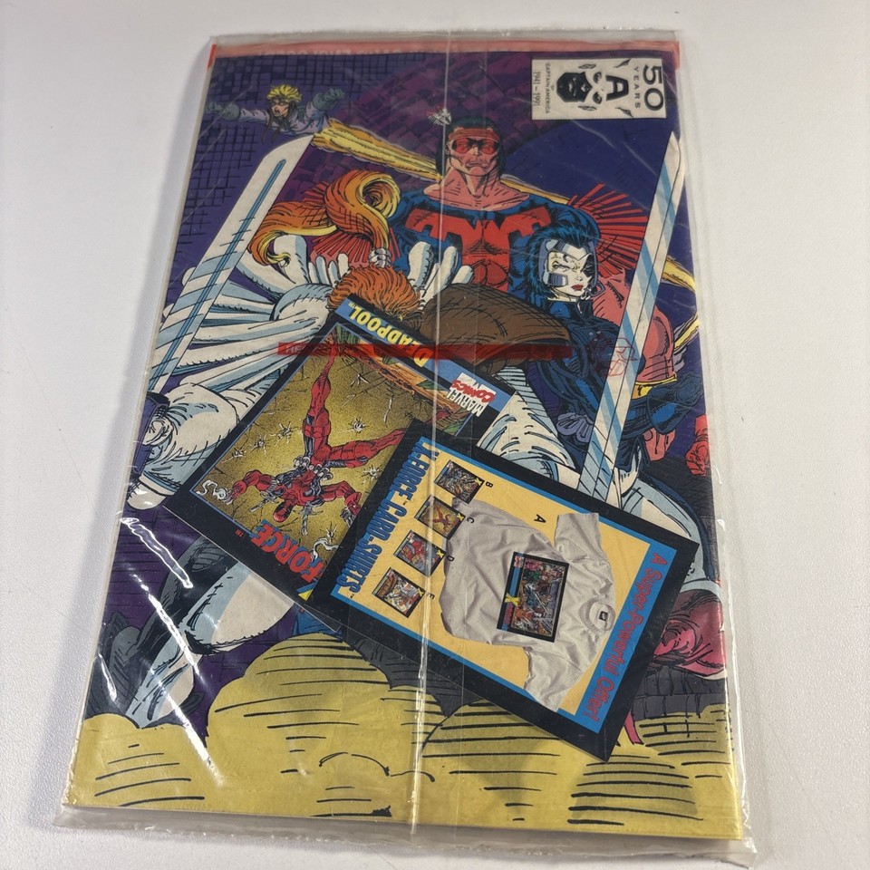 RARE X-Force #1 (1991) Reverse Negative Error Deadpool Card Polybag UPC ...