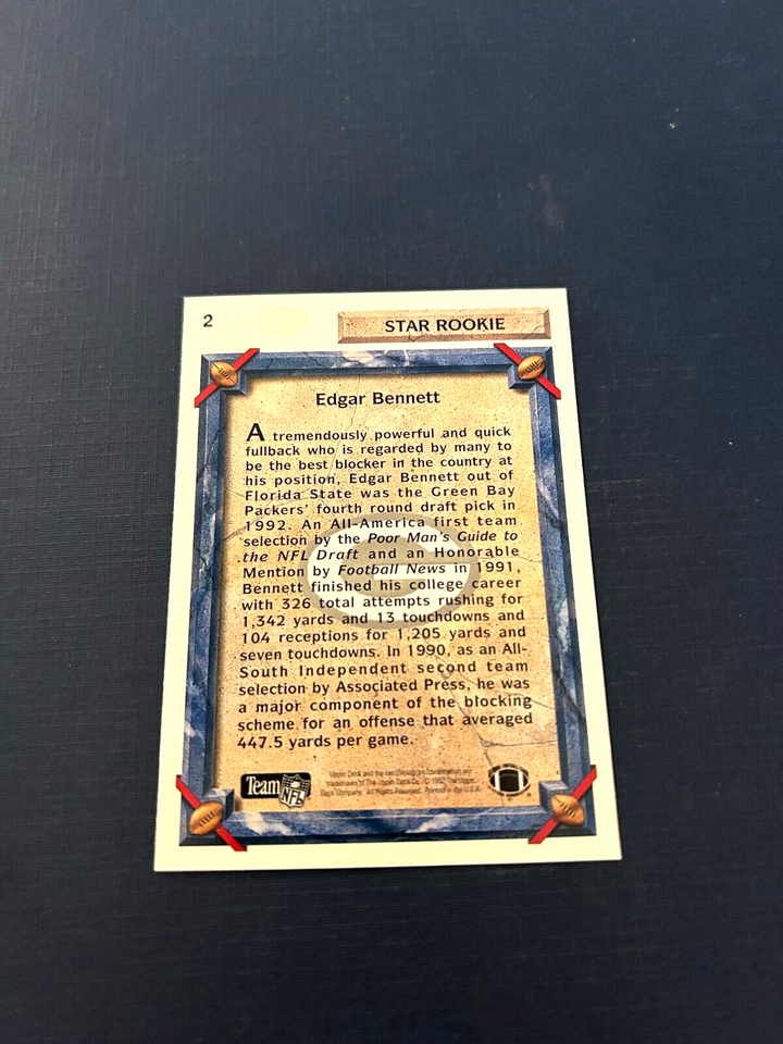 1992 Upper Deck Football Edgar Bennett Rookie Card #2 Set Break NM | eBay