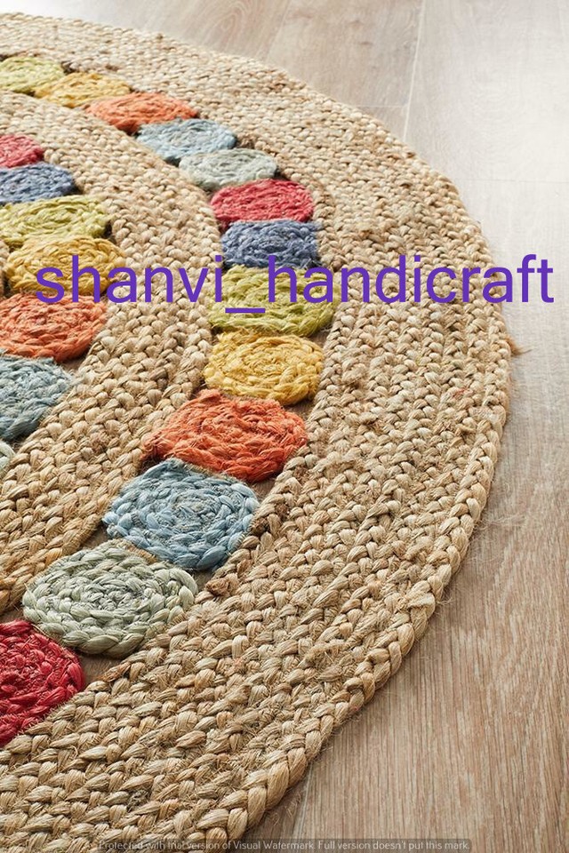 Natural Round Braided & Multi Colour Jute Mat Rugs Floor Shabby Chic ...