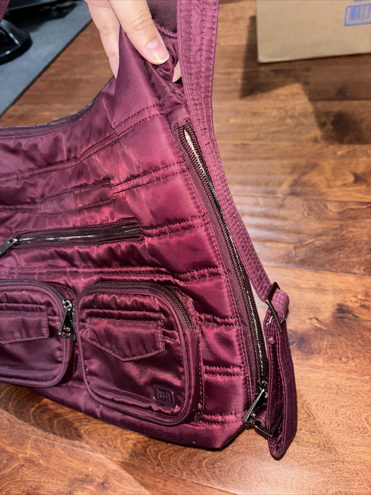 Lug Medium Tote Bag Purse Zipliner Metallic Burgundy Convertible ...