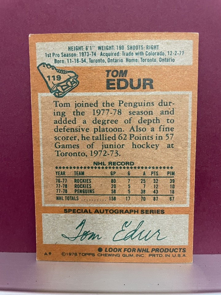 TOM EDUR 1978 Topps Hockey #119 | eBay