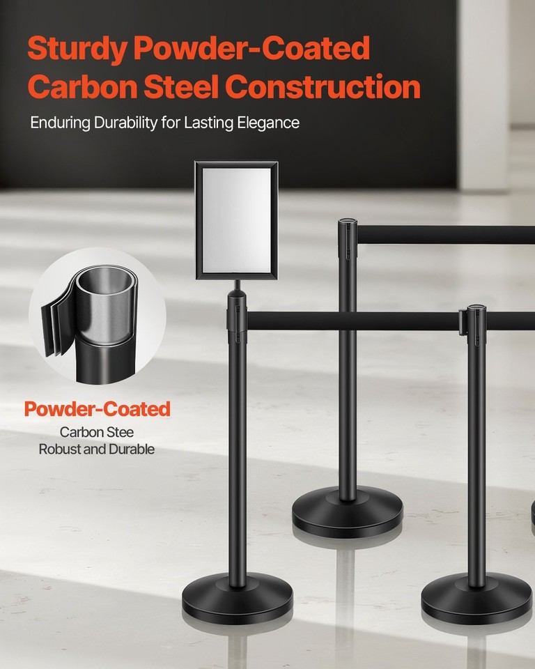Stanchion Post, 8 Pcs Stanchions with Retractable Belts, Carbon Steel ...
