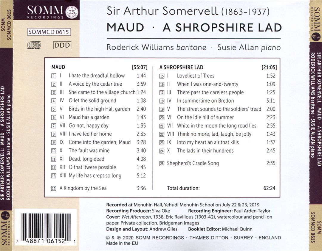 RODERICK WILLIAMS / SUSIE ALLAN SIR ARTHUR SOMERVELL: A SHROPSHIRE LAD ...