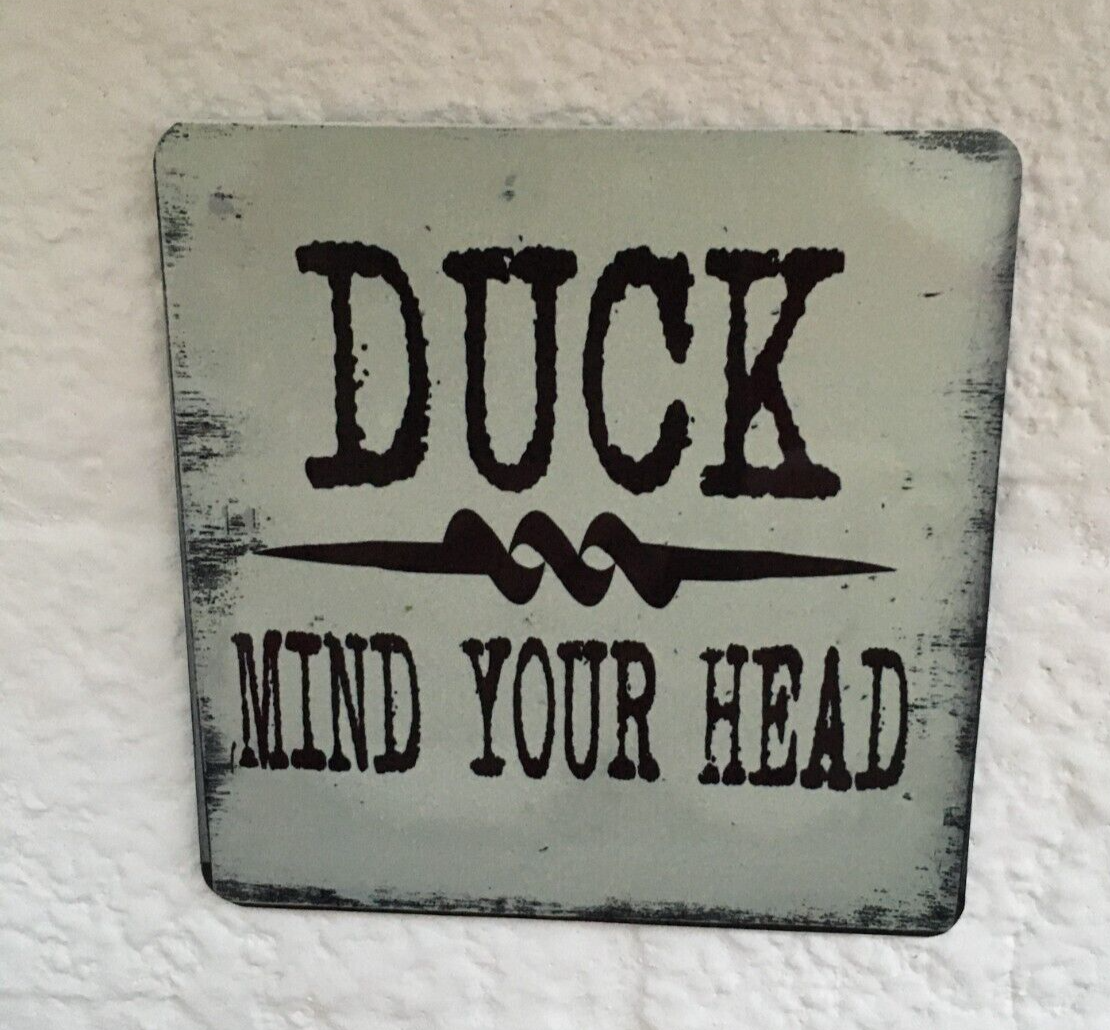 Rustic Metal shabby and vintage chic mind your head plaque sign cellar ...