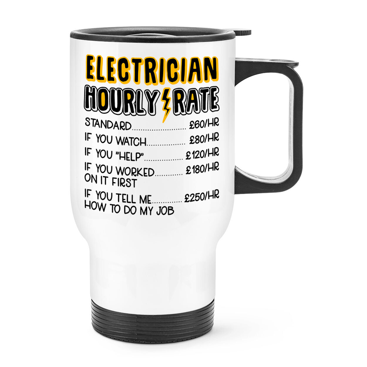 Electrician Hourly Rate Travel Mug Cup Handle Funny Sarcastic Awesome ...