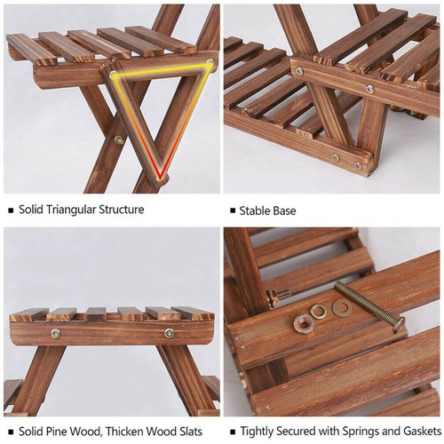 Heavy Duty Triangle Wood Plant Flower Succulent Pots Stand Display ...