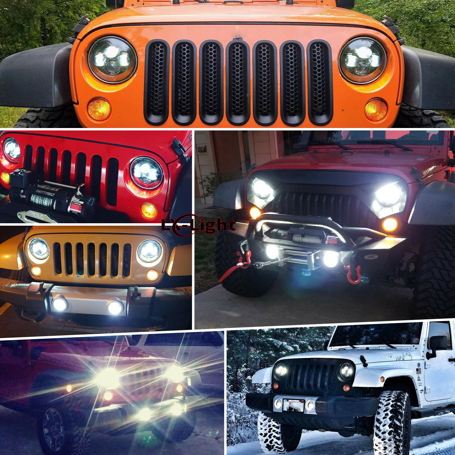7" LED Headlights+ 4" LED Fog Lights Spot Lamp Combo Kit For Jeep ...
